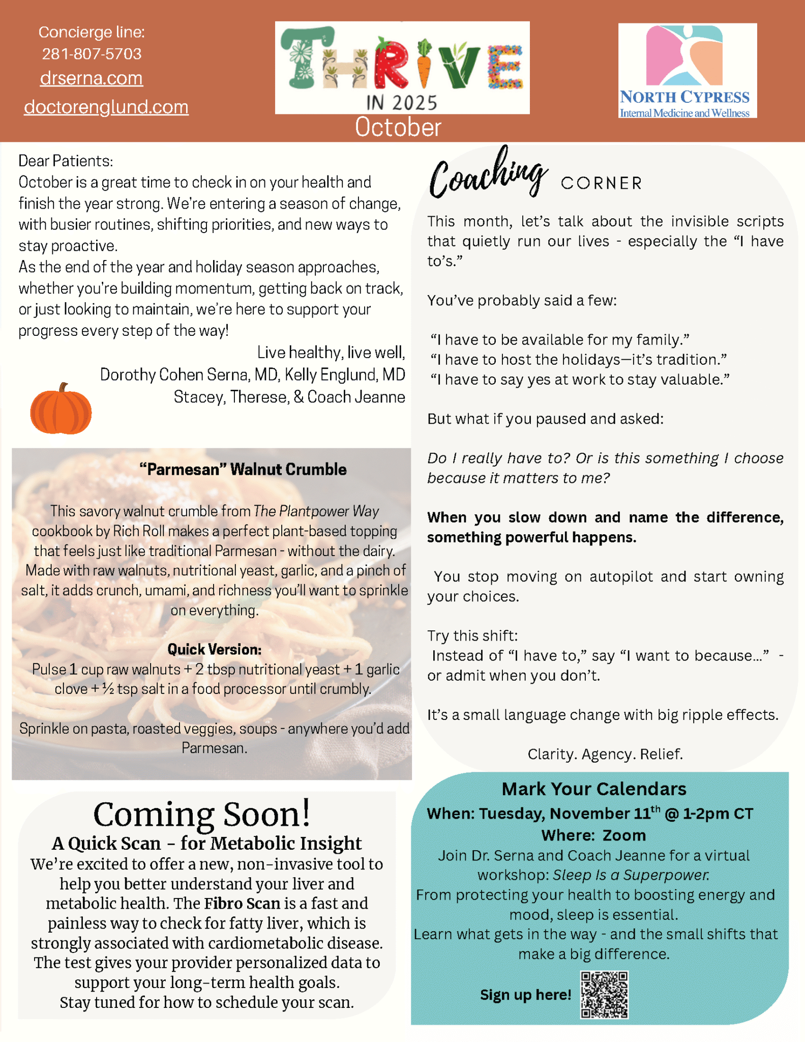 News From Dr. Serna, October 2025 · Dorothy Cohen Serna, MD, FACP, DipABLM